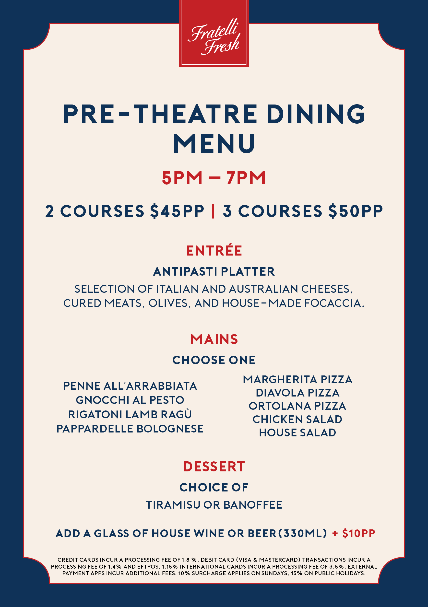 Fratelli Fresh Westfield Sydney | What's On | Pre-Theatre Dining